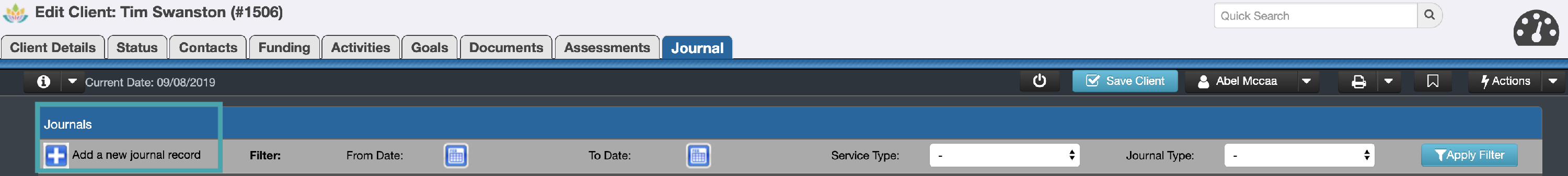 Client Journals - SupportAbility Knowledge Base