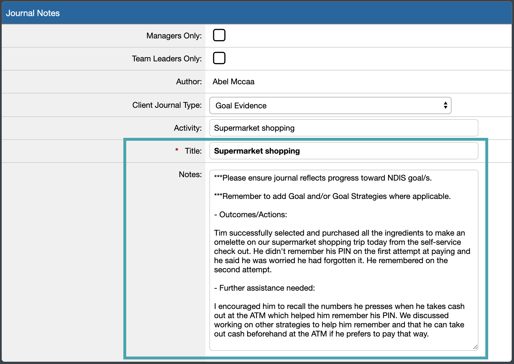 Client Journals & Journal Search - SupportAbility Knowledge Base