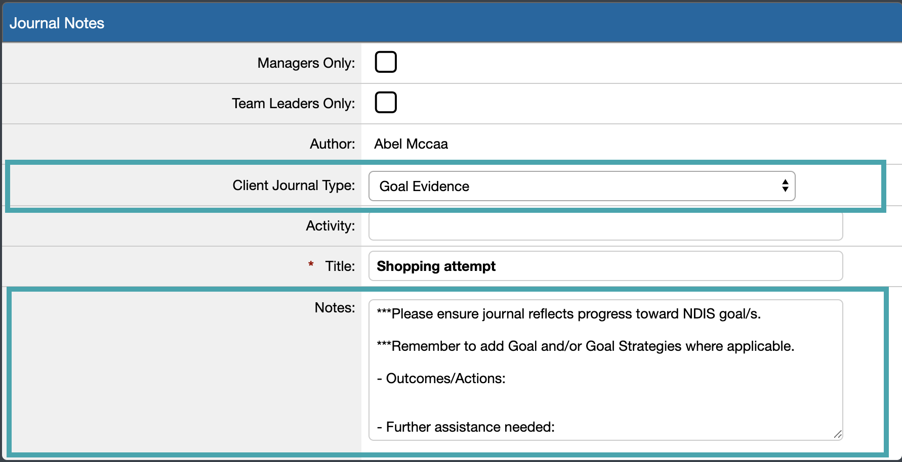 Client Journals & Journal Search - SupportAbility Knowledge Base