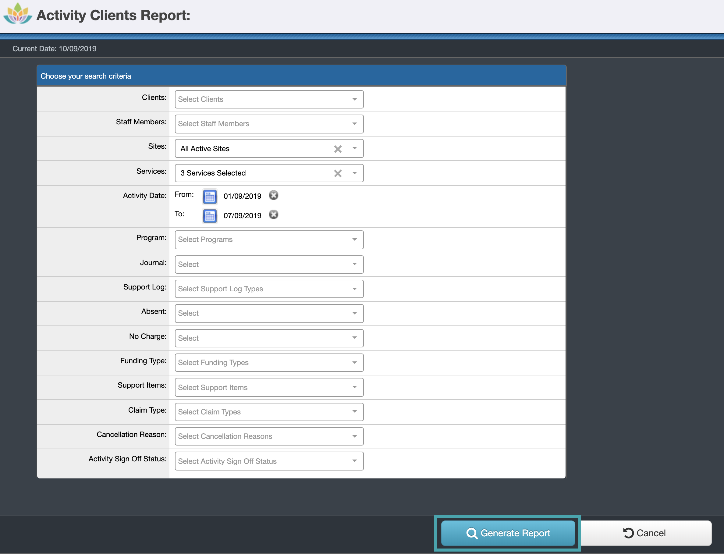 Activity Clients Report - SupportAbility Knowledge Base