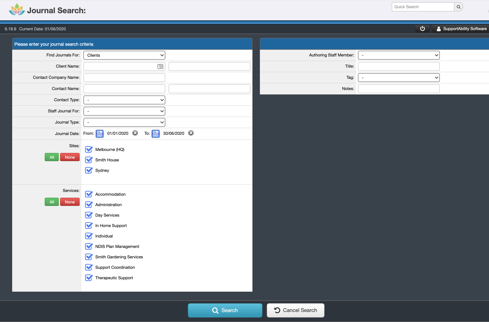 Client Journals & Journal Search - SupportAbility Knowledge Base