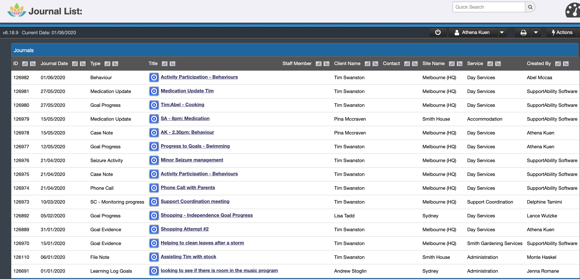 Client Journals & Journal Search - SupportAbility Knowledge Base