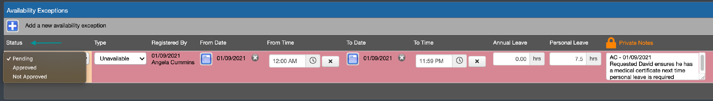 How to approve Staff Availability Exceptions - SupportAbility Knowledge Base