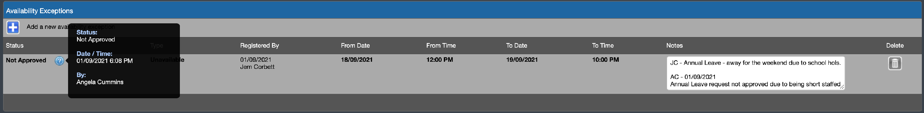 How to approve Staff Availability Exceptions - SupportAbility Knowledge Base