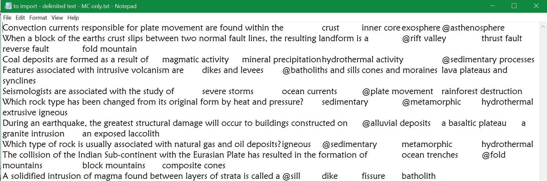 Import Multiple Choice Questions Only Delimited Text Schoolhouse