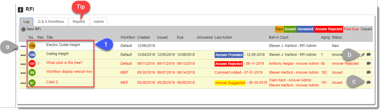 RFI Log Navigation - BuildFlow