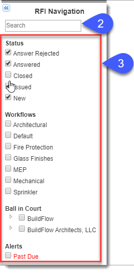 RFI Log Navigation - BuildFlow