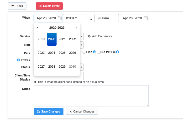 Scroll Through Dates In Calendar Tool - Time To Pet Knowledge Base