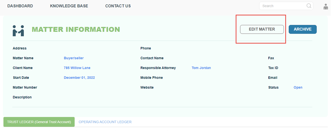 Editing a Matter - TrustBooks Knowledge Base