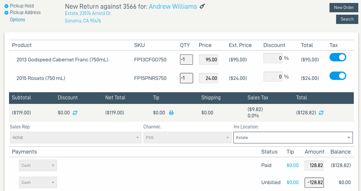 Process a Return/Credit - eCellar Help Center
