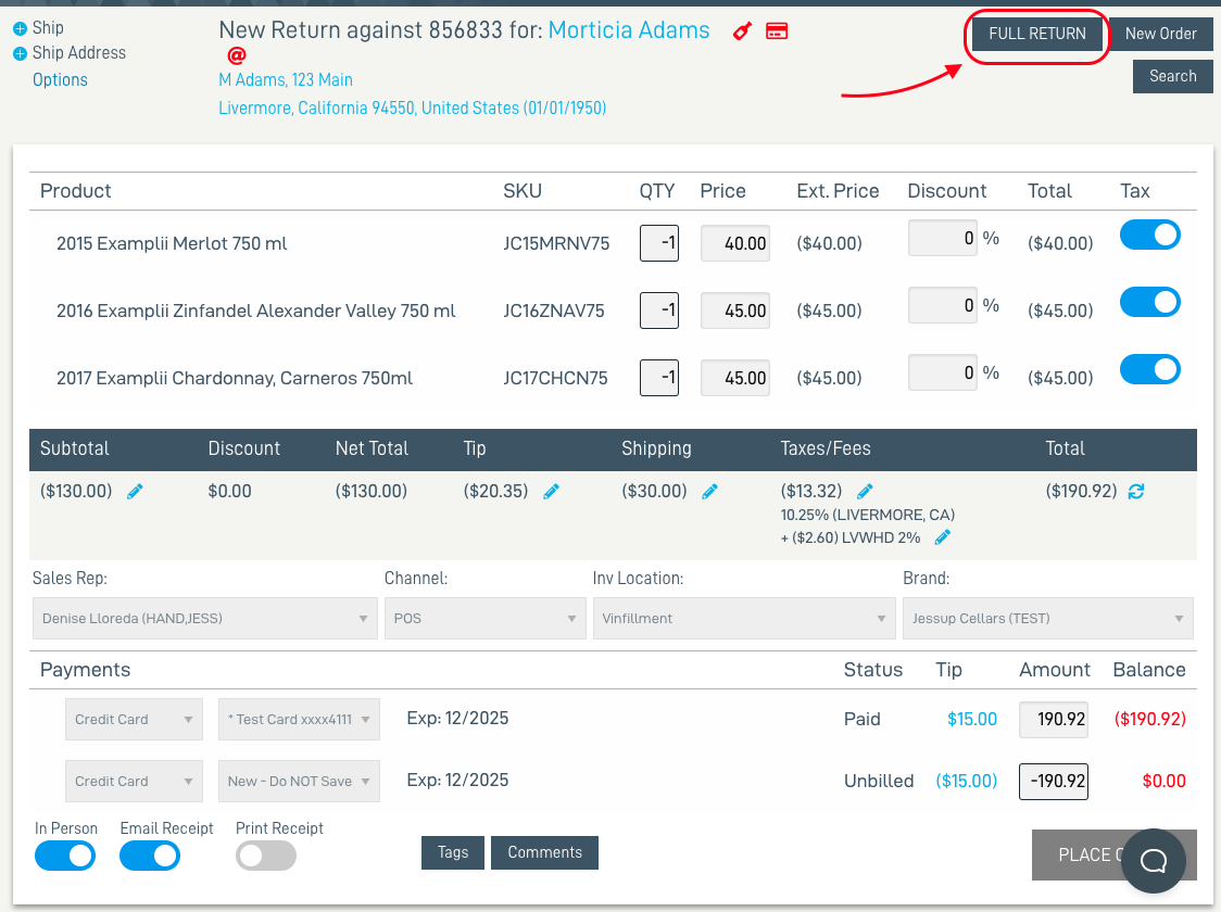 Process a Return/Credit - eCellar Help Center
