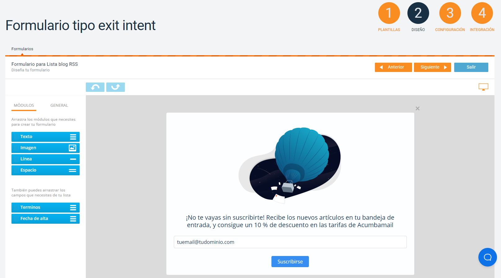 Crear un formulario - Acumbamail