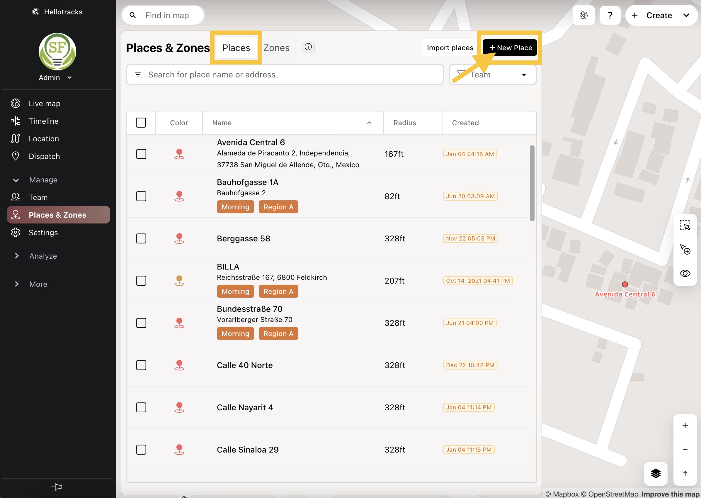 Places - Hellotracks Help