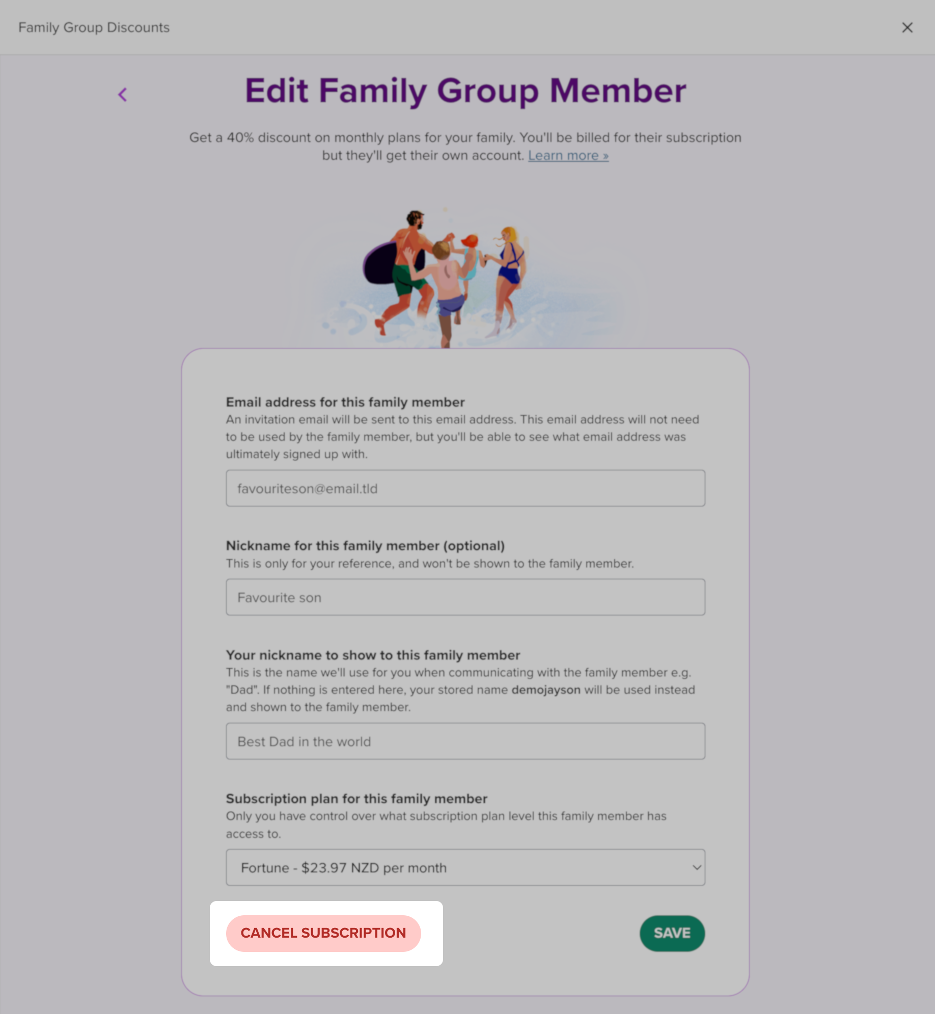 Family Group: Managing members - PocketSmith Learn Center