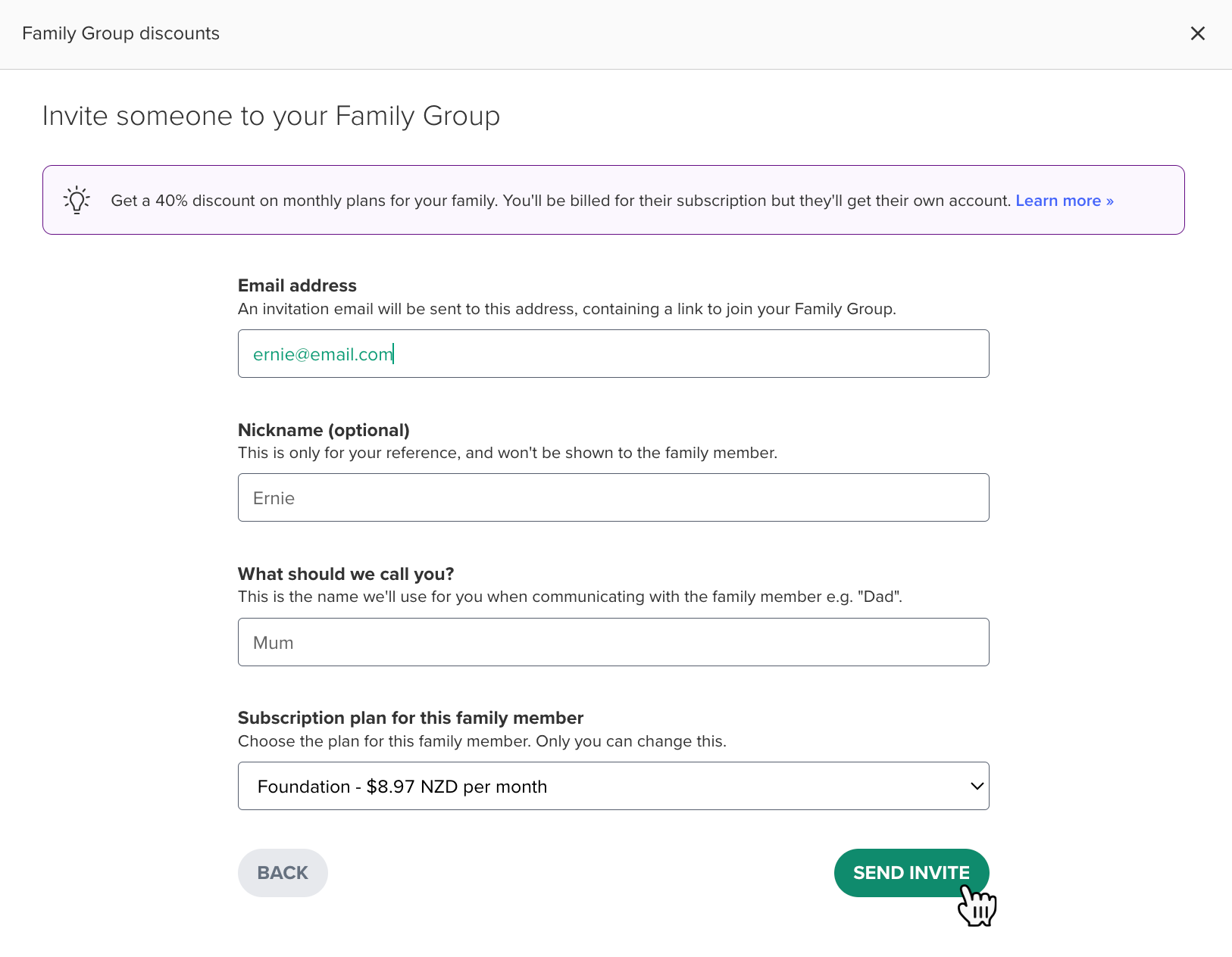 Family Group: Invite a new member - PocketSmith Learn Center
