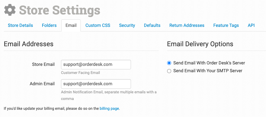 Store Settings - Order Desk Help Site