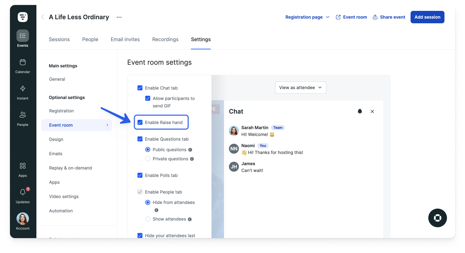 Add Interactions to Your Event Room - Documentation | Livestorm