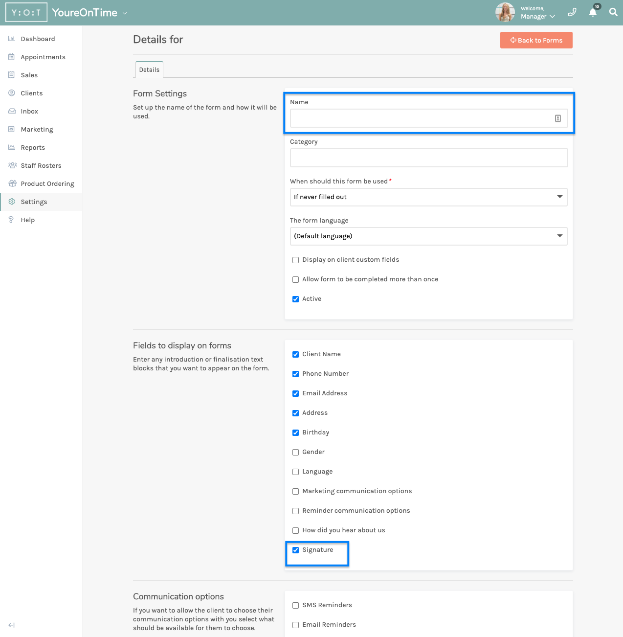 Setting up forms - You'reOnTime Help
