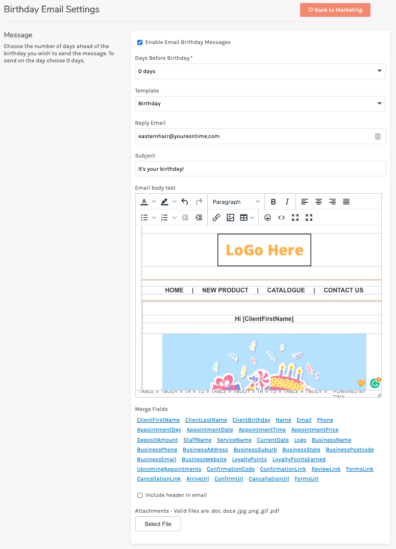 Send automatic Birthday Email messages - You'reOnTime Help