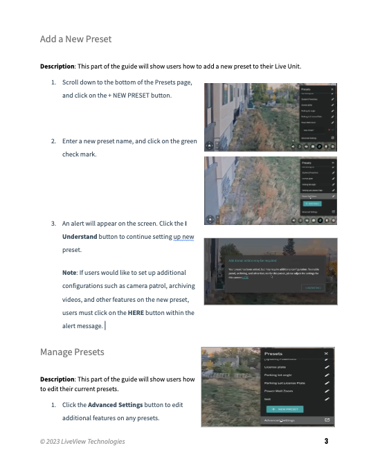 Manage Presets Step-By-Step - LiveView Technologies Knowledge Base