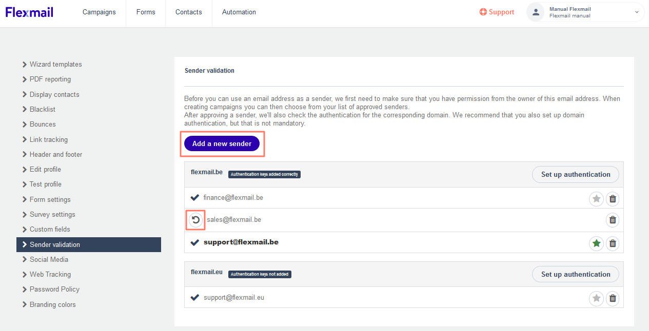 Configure Sender Validation and Email Authentication - Flexmail Manual