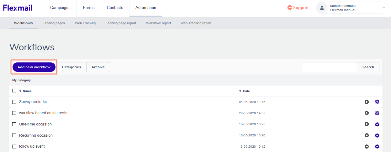 Create a workflow - Flexmail Manual