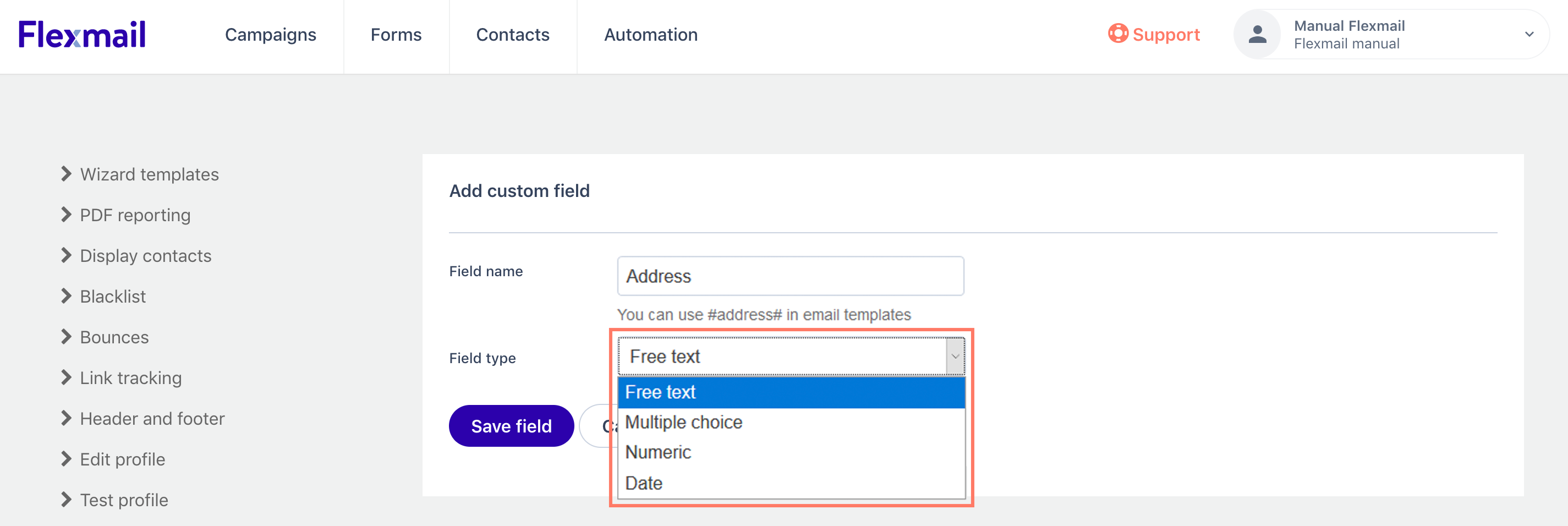 Create a custom field - Flexmail Manual