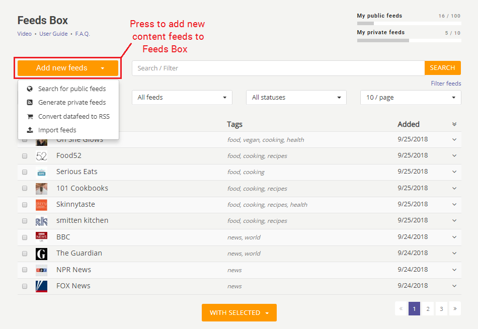 How to manage content feeds in Feeds Box? - RSS Ground Knowledgebase