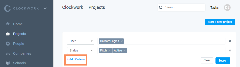 Search for Projects Using Criteria - Knowledge Base