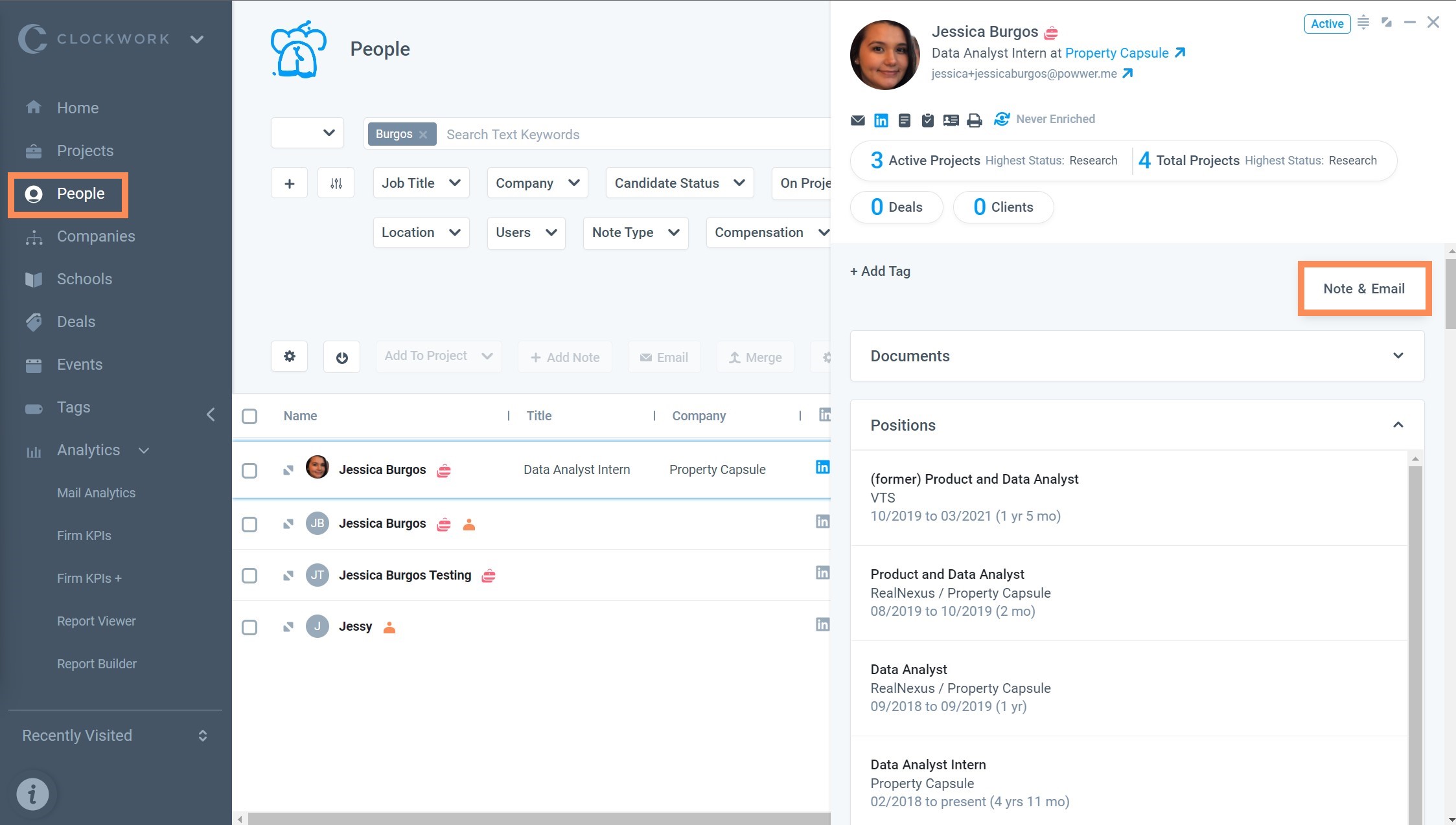 Person Panel: Notes & Email View - Knowledge Base