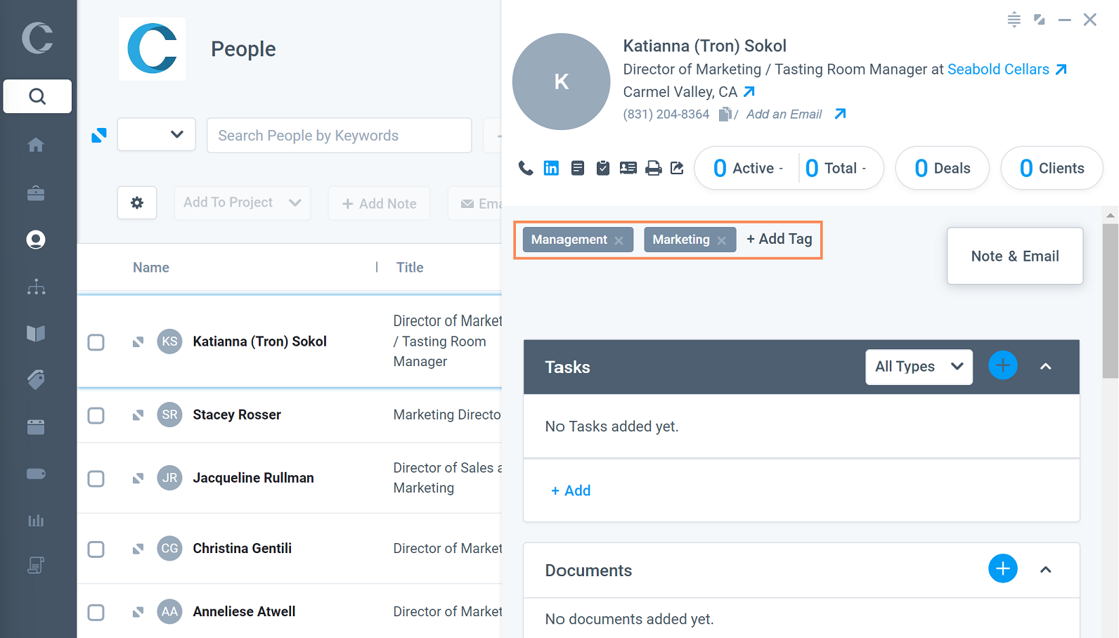 Person Panel: Tags - Knowledge Base
