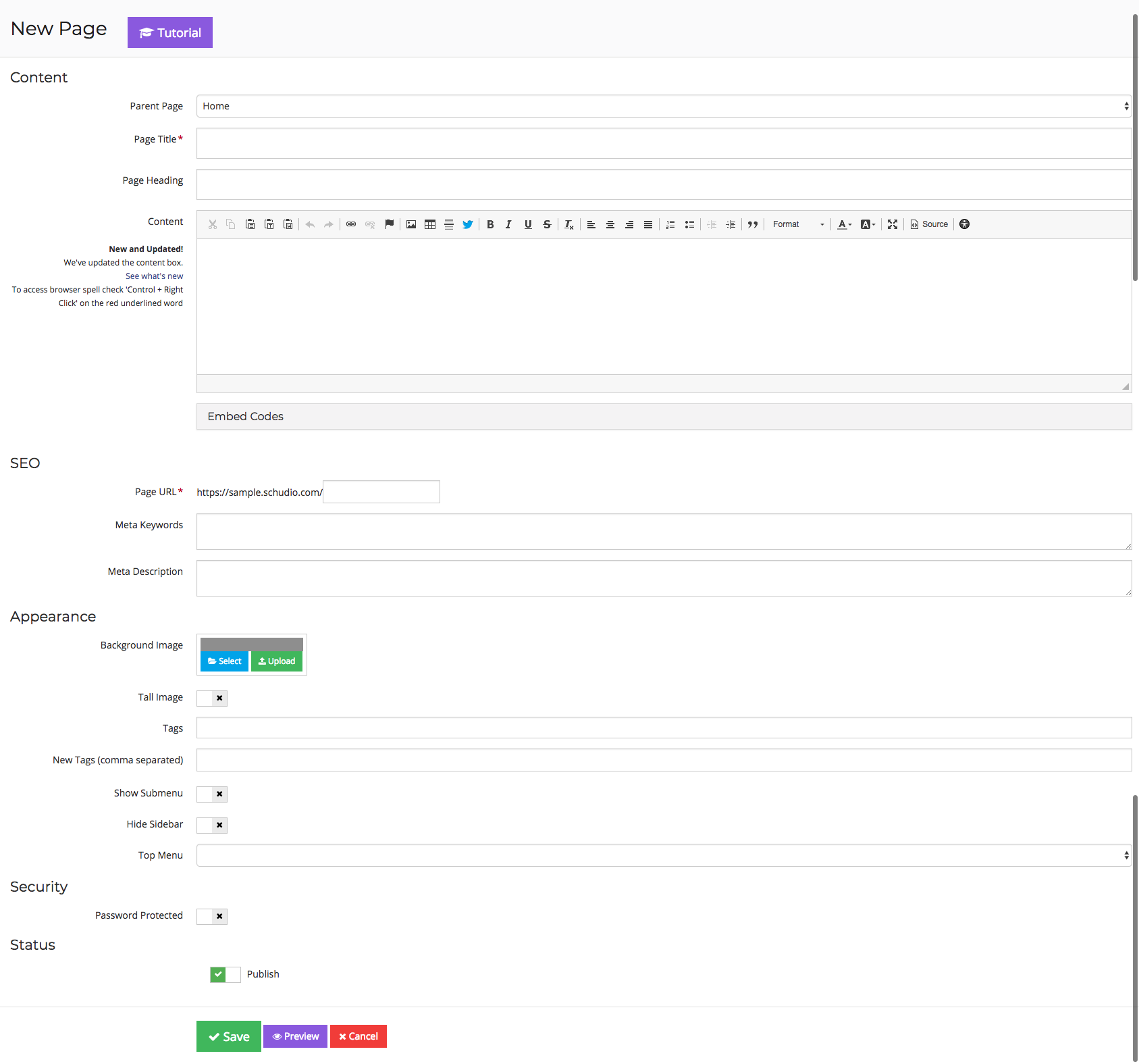 Managing Pages - Schudio Knowledge Base