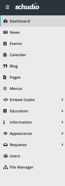 Getting Started - Left Sidebar Menu - Schudio Knowledge Base
