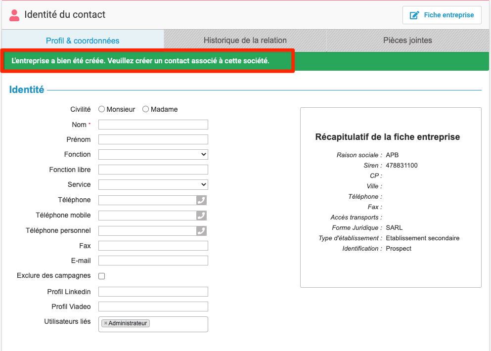 Créer une fiche entreprise et une fiche contact - Job explorer - ATS ... Créer une fiche entreprise et une fiche contact - Job explorer - ATS ...
