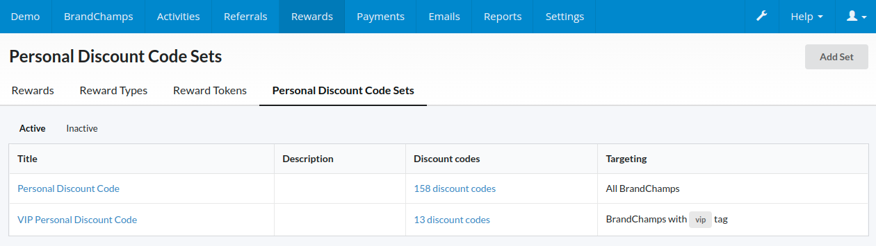 Personal Discount Code Sets - BrandChamp Knowledge Base