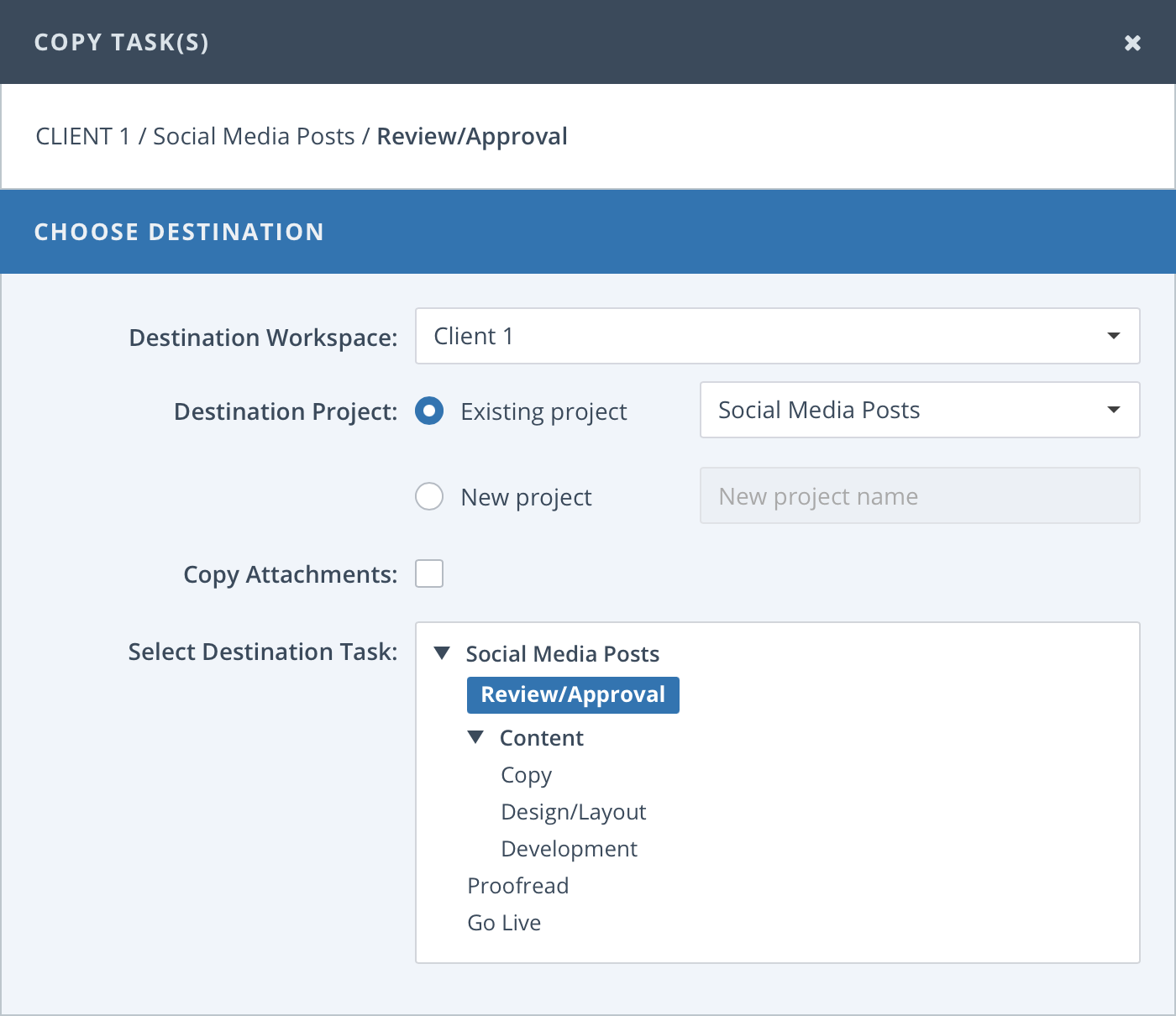 Moving/Copying Tasks - Workzone Knowledge Base