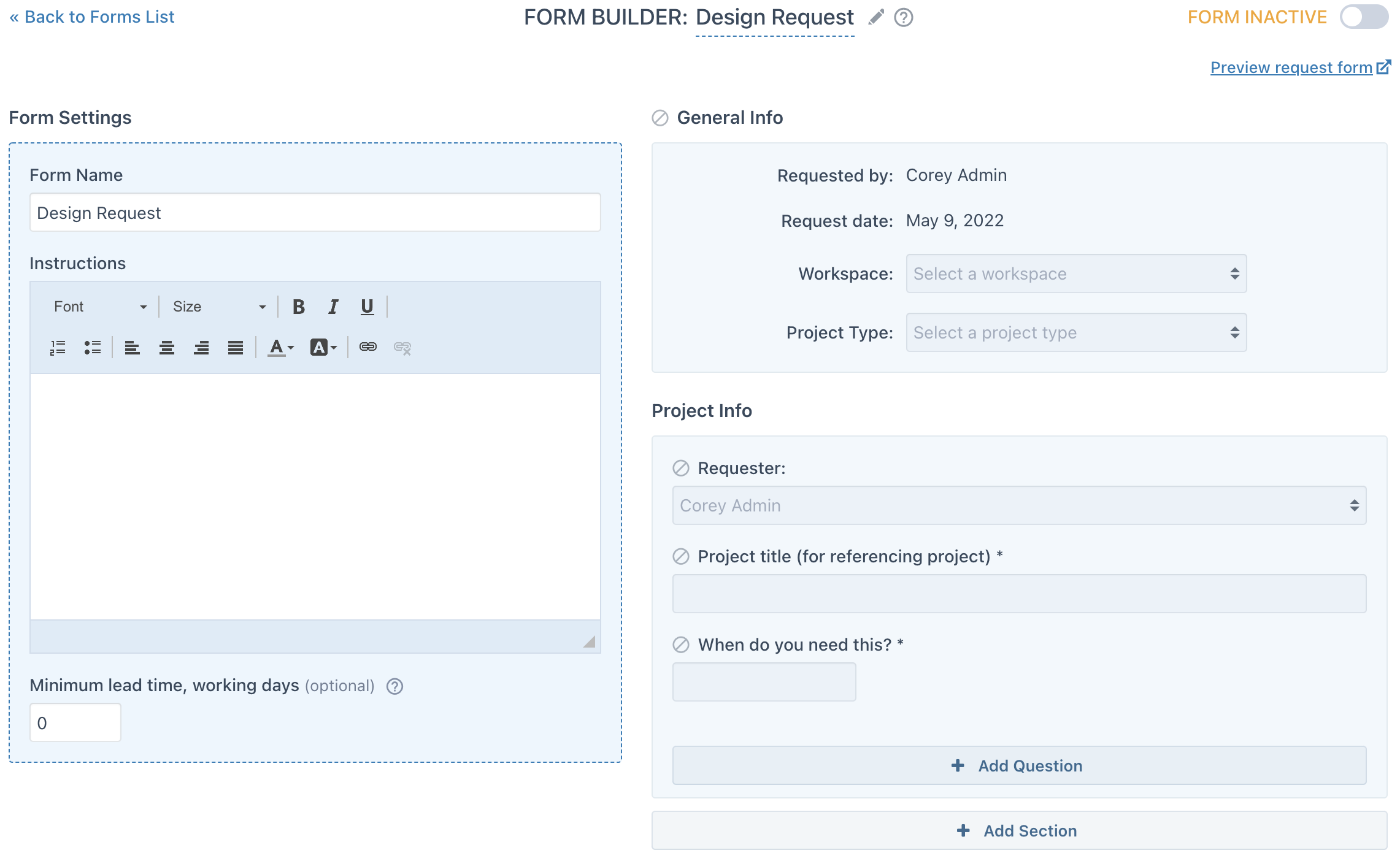 Custom Project Request Forms - Workzone Knowledge Base