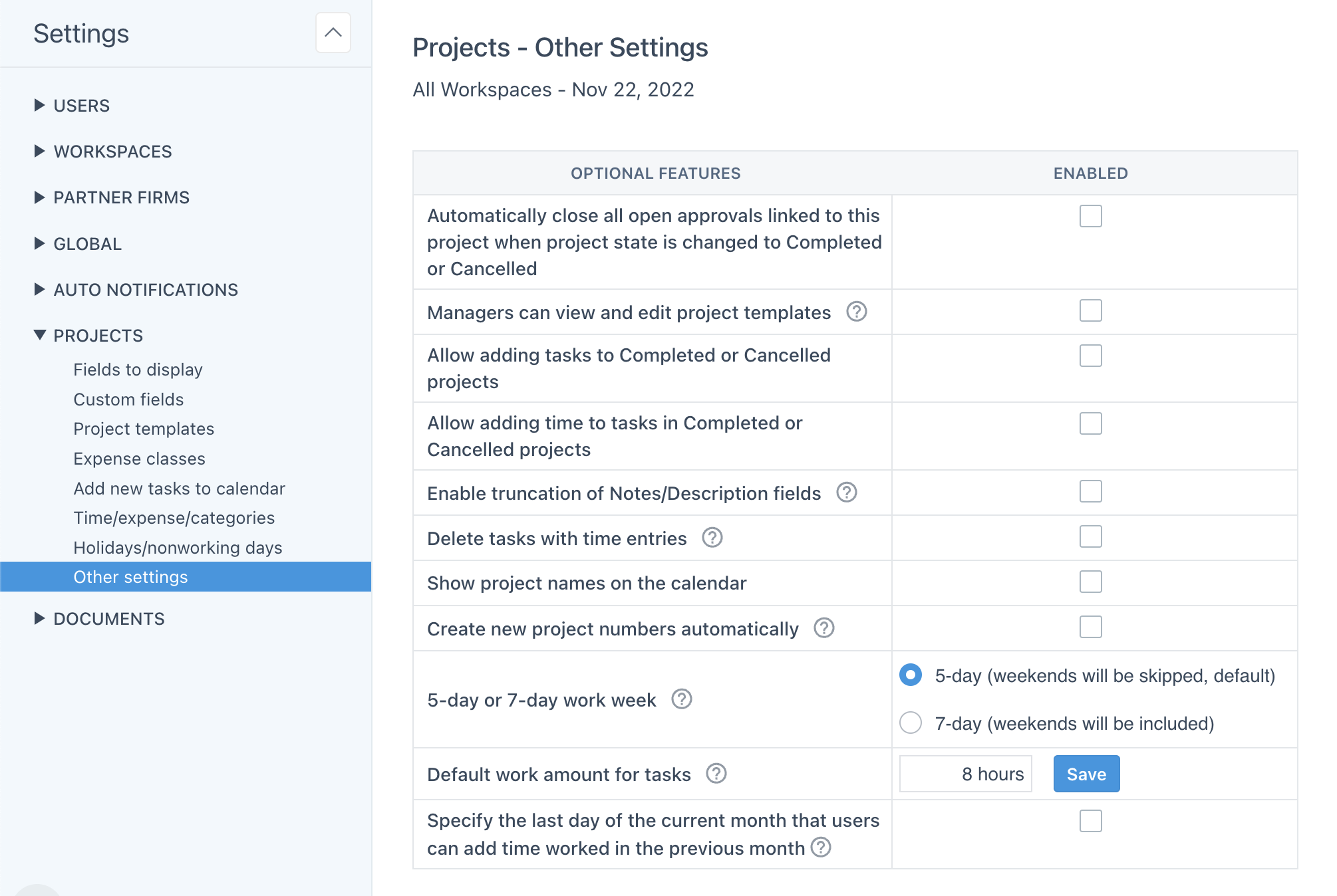 Time Tracking Settings - Workzone Knowledge Base