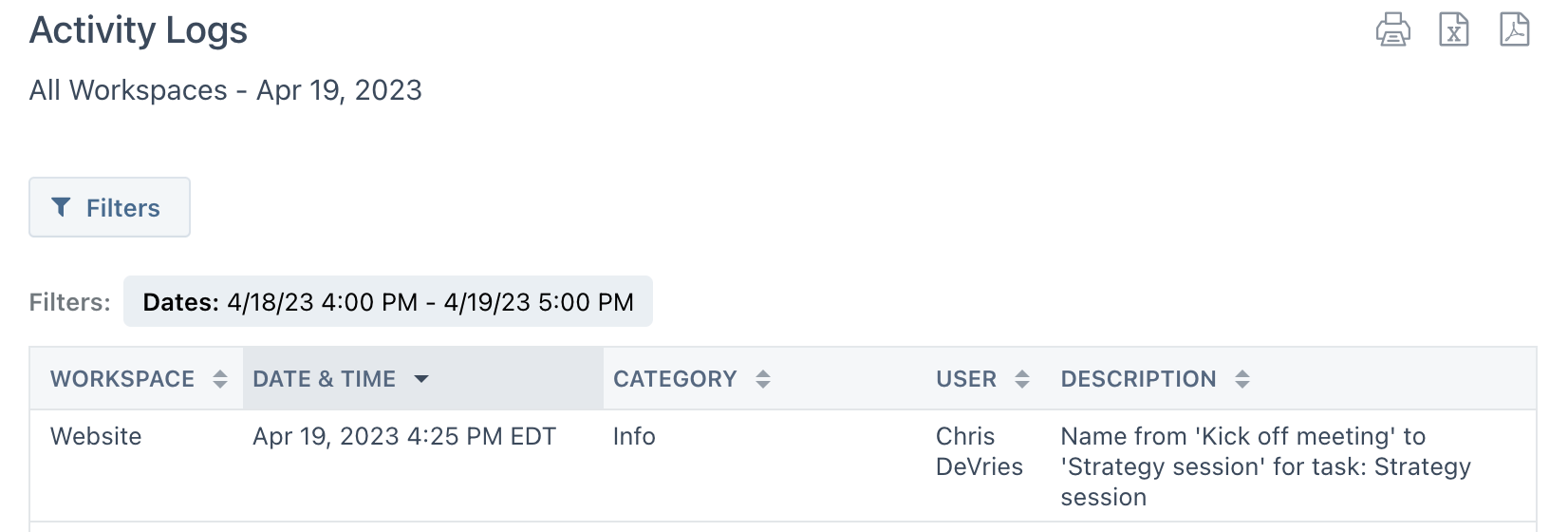 Activity Logs - Workzone Knowledge Base