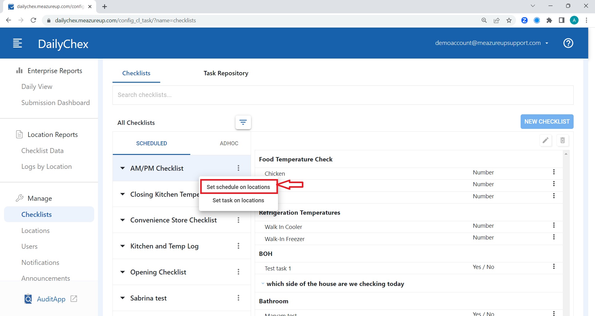 How to set Schedule on Locations - DailyChex