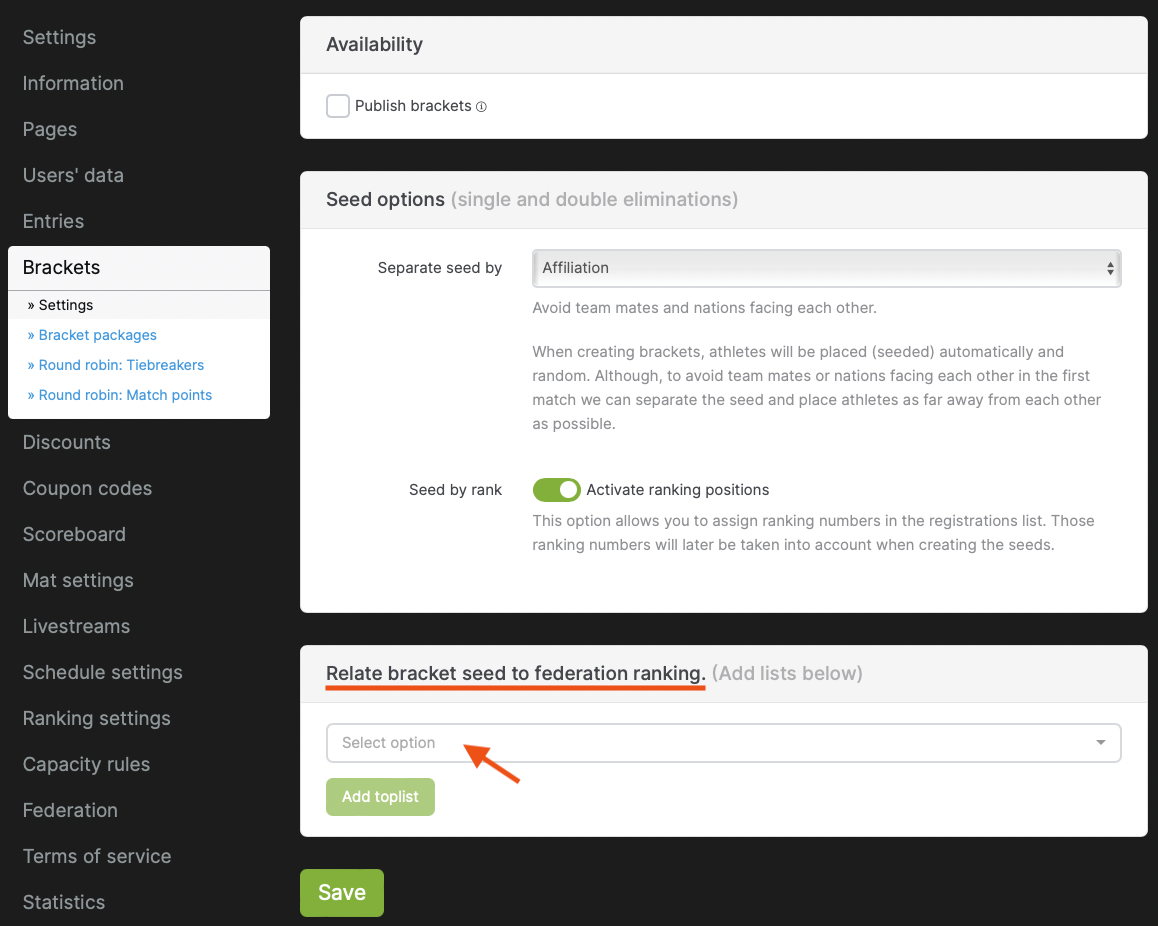 Connect bracket seed to federation ranking - Smoothcomp Knowledge Base
