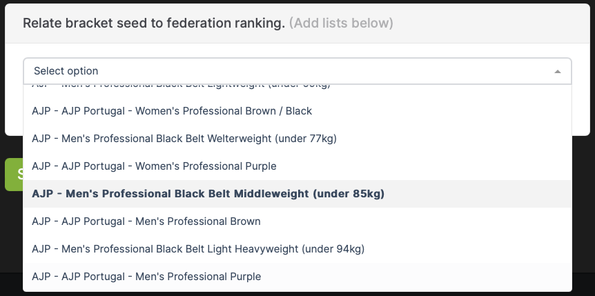 Connect bracket seed to federation ranking - Smoothcomp Knowledge Base