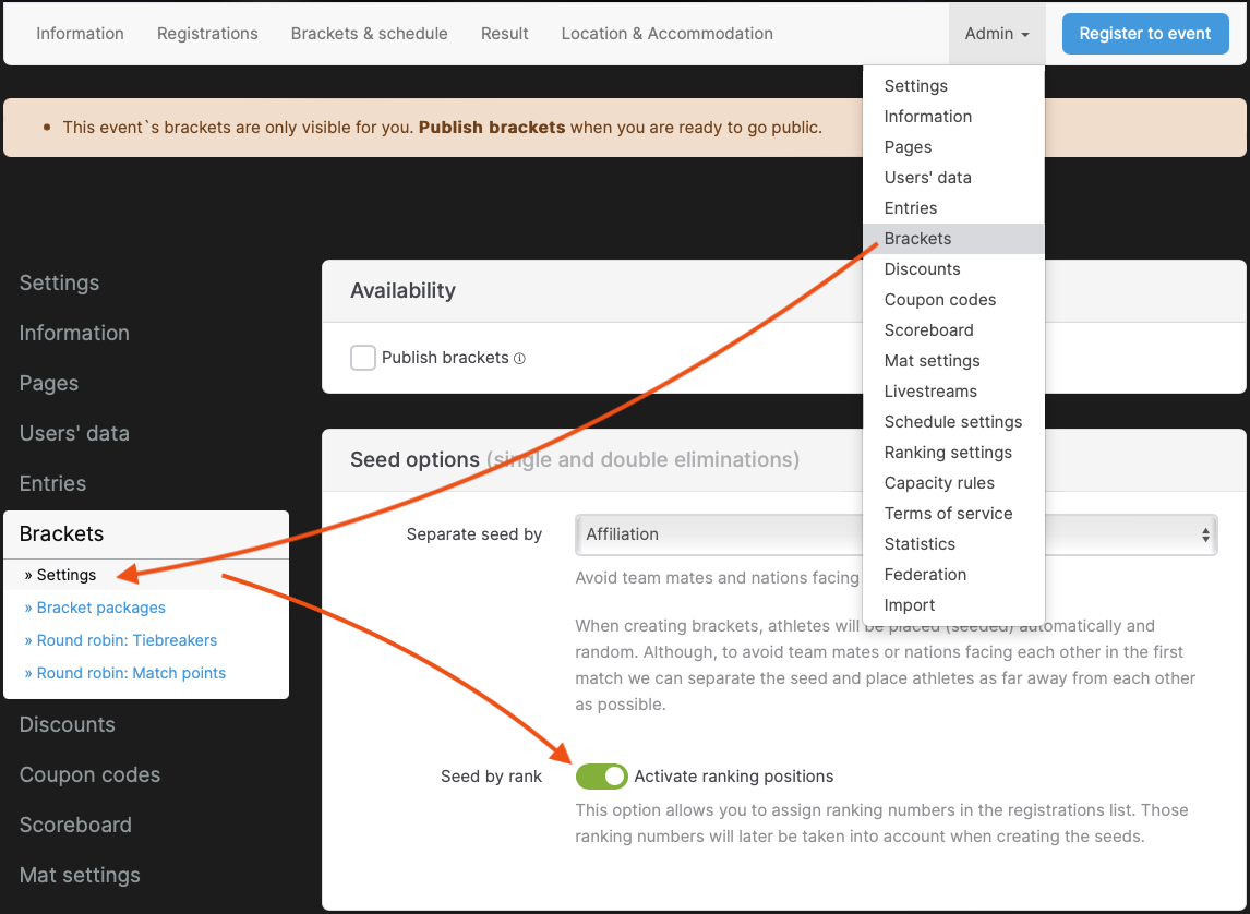 Connect bracket seed to federation ranking - Smoothcomp Knowledge Base