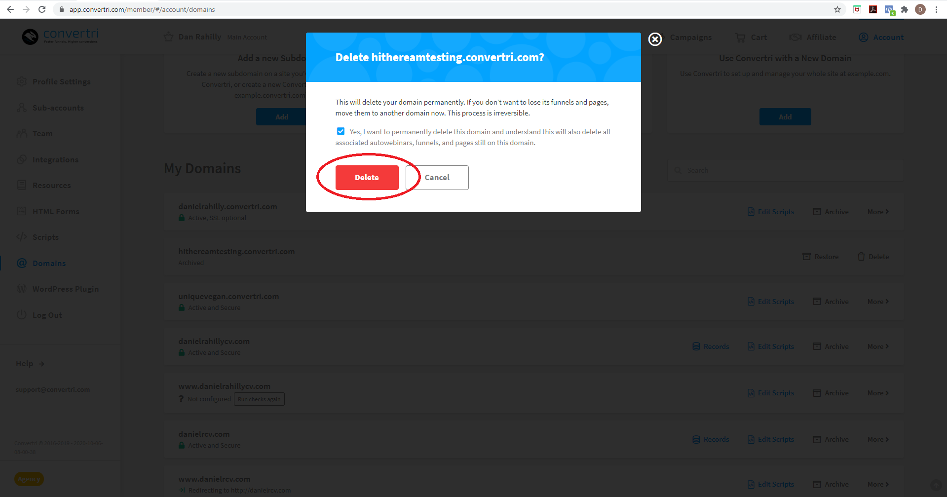 How to Delete a Domain - Convertri Knowledge Base