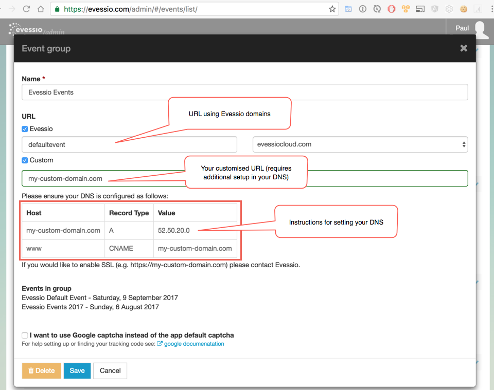 How do I set the URL (web address) for my event? - Evessio Knowledge Base