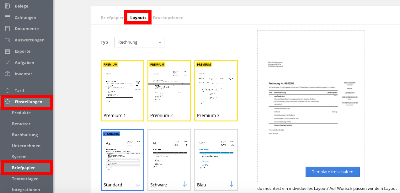 sevDesk Integration: Rechnungslayout - Eshop Guide Apps Documentation