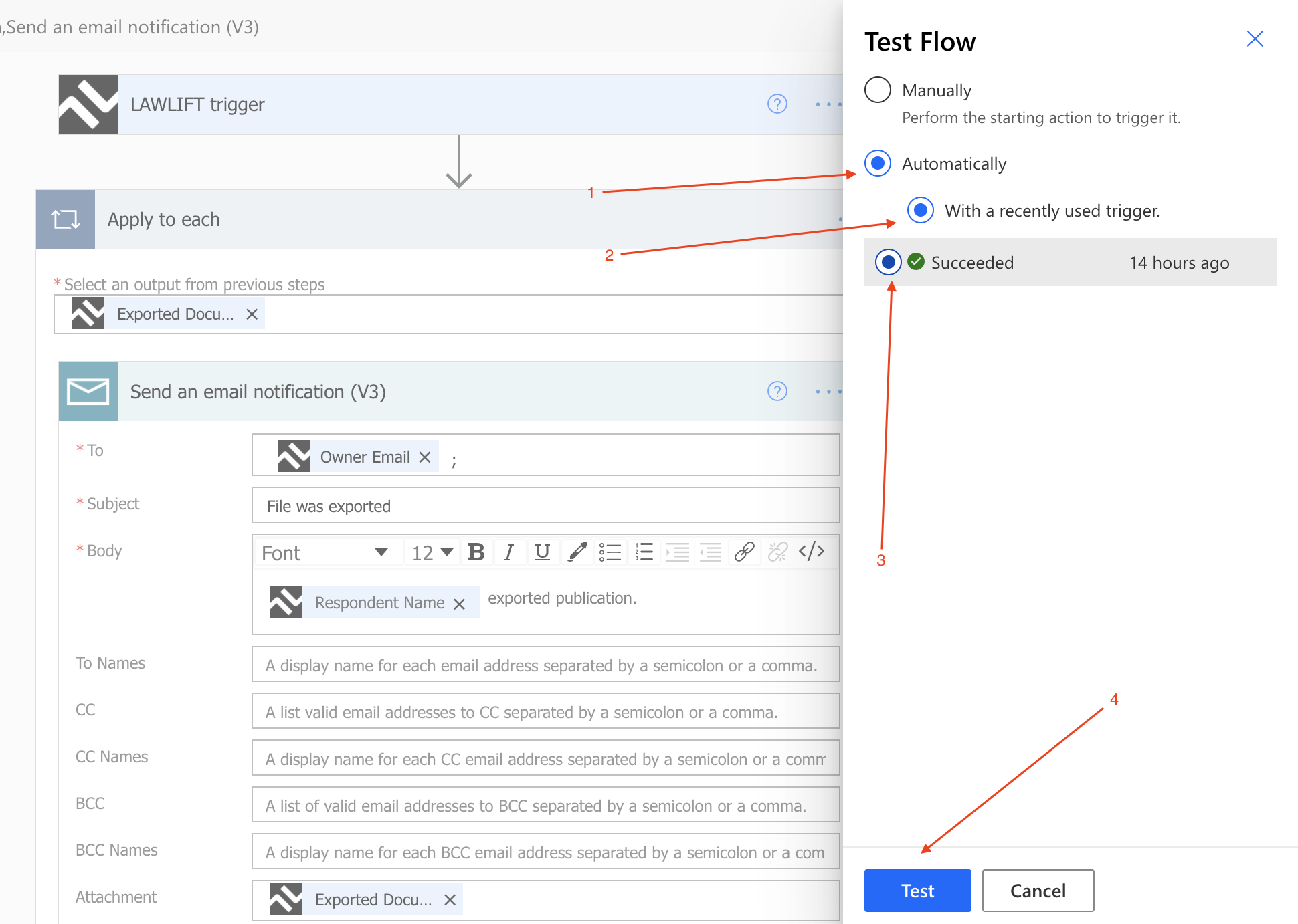 Lawlift — Power-Automate Flow testen