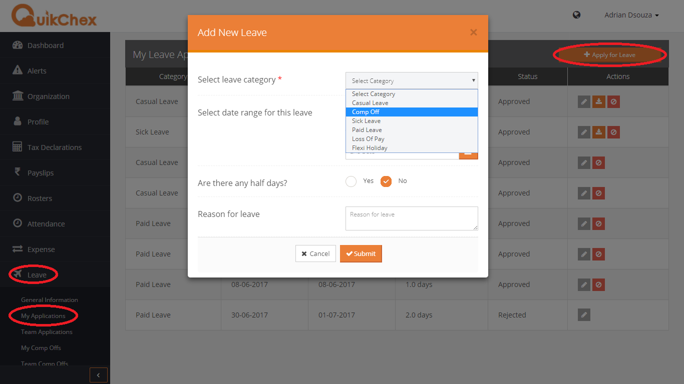 How do I apply for leave against an existing comp-off credit balance ...