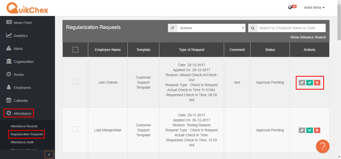 How do I approve a regularization request? - Quikchex Knowledge Base