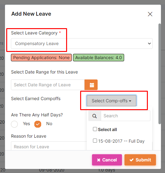 How do I apply for leave against an existing comp-off credit balance ...